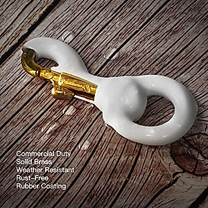 Anley Flag Accessory - 1 Pair White Rubber Coated Brass Swivel Snap Hook - Heavy Duty Flag Pole Halyard Rope Attachment Clip - For Tough Weather Conditions - 3.3 Inch - Two Hook Per Pack