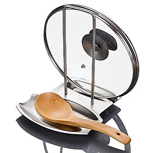 Spoon Rest with Lid Holder, Pot Lid Holder and Spoon Rest, Stainless Steel Utensils Lid Spoon Holder Ladle Rest Pot Lid Rack Shelf Stand Holder Multifunctional Storage Rack Stove Organize