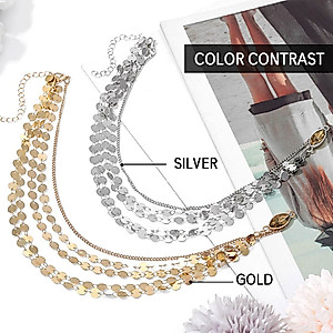 Aukmla Boho Sequins Head Chain Festival Wedding Headpiece Hair Chain Spring Summer Christmas Fashion Headband Hair Jewelry for Women and Girls (Gold)