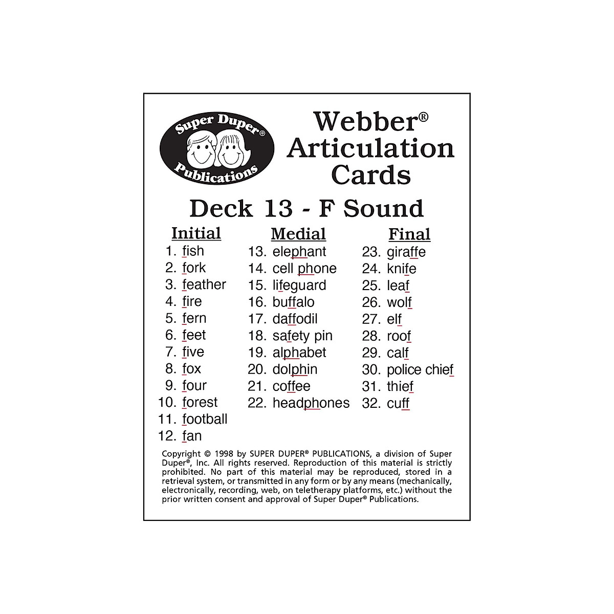Super Duper Publications | Articulation F Sound Fun Deck | Vocabulary and Language Development Flash Cards | Educational Learning Materials for Children