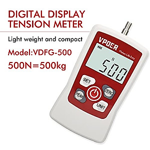 VPOER Digital Force Gauge Push Pull Gauge Tester Portable Force Meter with Maximum Load Value 500N 50kg 110Lb 1800Oz Auto Backlit LCD, Auto Power-Off (VDFG-500N)