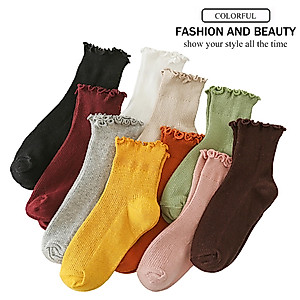 UTTPLL Womens-Ruffle-Turn-Cuff-Casual-Lettuce Socks Lovely Double Needle Ankle Boot Socks Athletic Soft Cotton Warm Cute Crew Frilly Sock Black,White,Grey,Pink