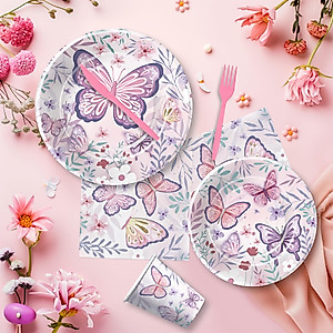 Suhelkit Butterfly Party Decorations Tableware - Butterfly Birthday Party Supplies, Paper Plate, Cup, Napkin, Tablecloth, Disposable Cutlery, Butterfly Baby Shower Decorations For Girl | Serve 24