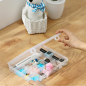 EIKS Plastic Compartment Organizer Box Case with 15 Grids for Beads Jewelry Fishing Tackles Metal Parts Accessories Screws Button, Size 9x6.7x1.4inch