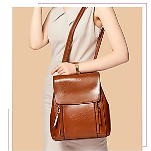 JIUFENG Backpack for Women Vintage Genuine Leather Daypack Ladies Satchel Bags Shoulder Bags (Black)