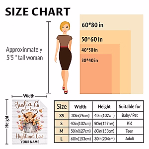 Custom Highland Cow Blanket with Name for Kids, Aldults - Soft, Fuzzy & Cozy - 50"x60" Throw Size Blankets for Sofa, Work - White Cute Warm Throw Blankets Gifts