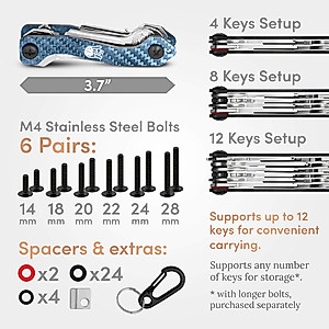 AmazinGizmo Folding Key Holder & Key Organizer Keychain - House & Car Compact Blue Slim Multi Key Chain with Pocket Clip & Carabiner - up to 12 Keys & More