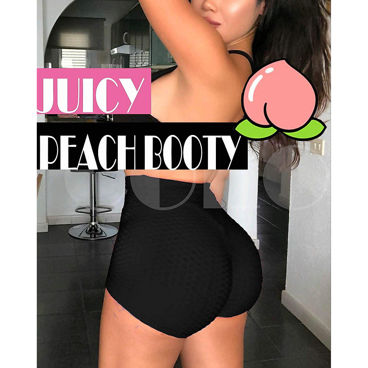 COLO Womens High Waisted Shorts Workout Yoga Tummy Control Ruched Butt Fitness Shorts Sport Workout Running Shorts Bottom Peach Black(M)