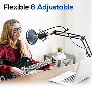 Soul Inscriptions Press USB Suspension Boom Microphone Stand-Adjustable Compact USB Microphone Arm Stand,Durable Steel for Radio Broadcasting Studio,Voice-Over Sound Studio,TV Stations - PMKSHUSB04