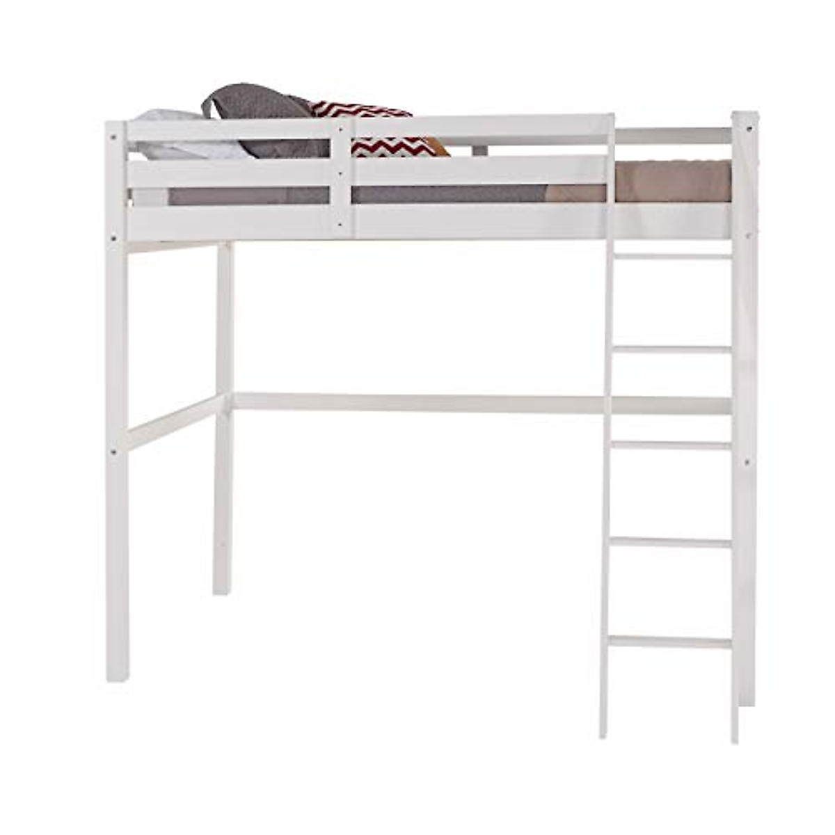 Camaflexi Tribeca Solid Wood High Loft Bed Frame / 14 Wood Slats Support / No Box Spring Necessary/ Easy Assembly / Twin - White