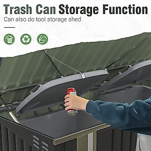 Greesum 5.8x3.3 FT Outdoor Storage Shed Metal Garbage Shed with Lid Chain Hydraulic Gas Rod for Lawn Tools,Bikes,Toys,Garbage Bin,Black