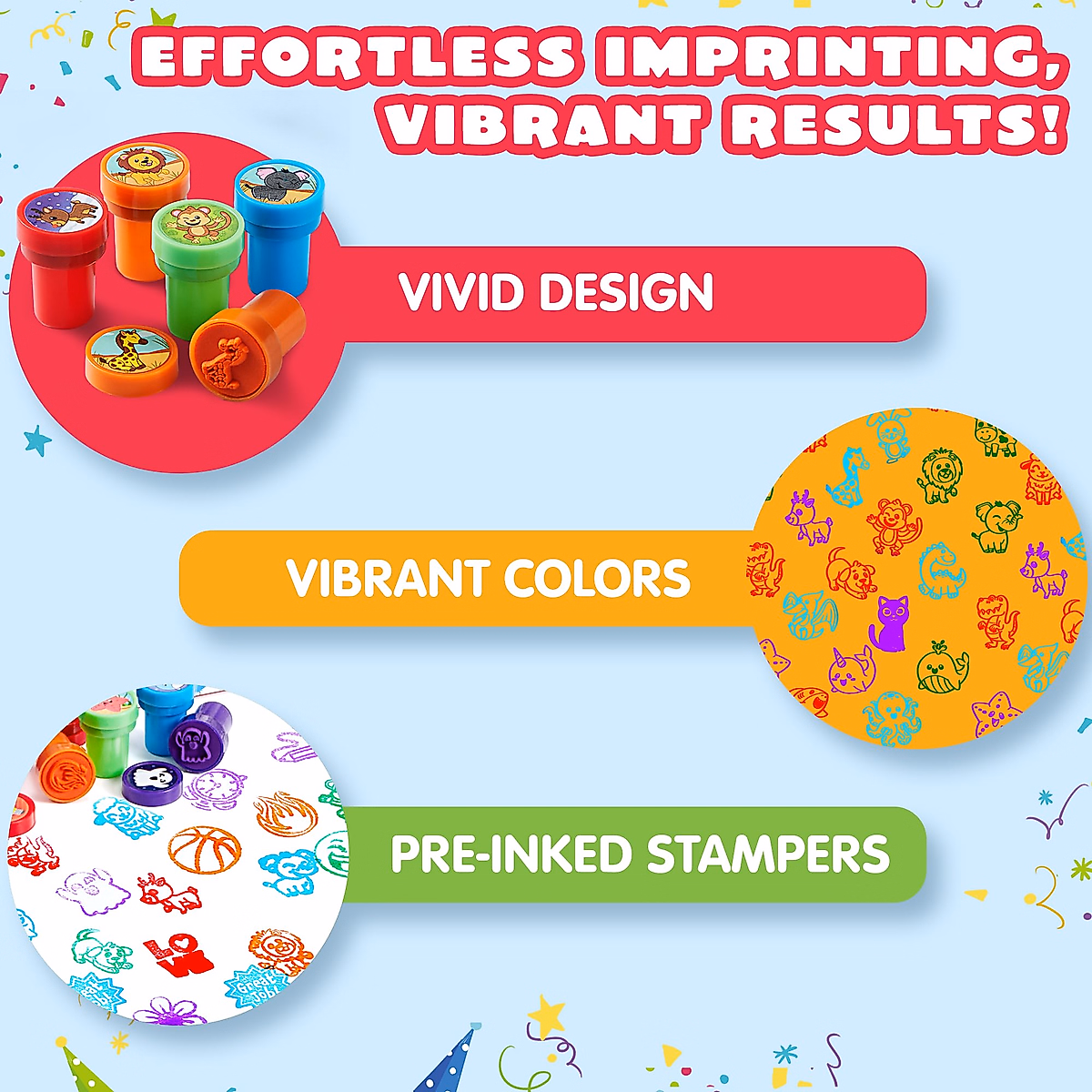 JOYIN 50 Pcs Assorted Stamps for Kids - Self-ink Stamps with 50 Designs for Birthday Party Favor, Carnival Prizes, School Stampers, Goodie Bag, Halloween, Christmas (Zoo, Holiday Stampers)