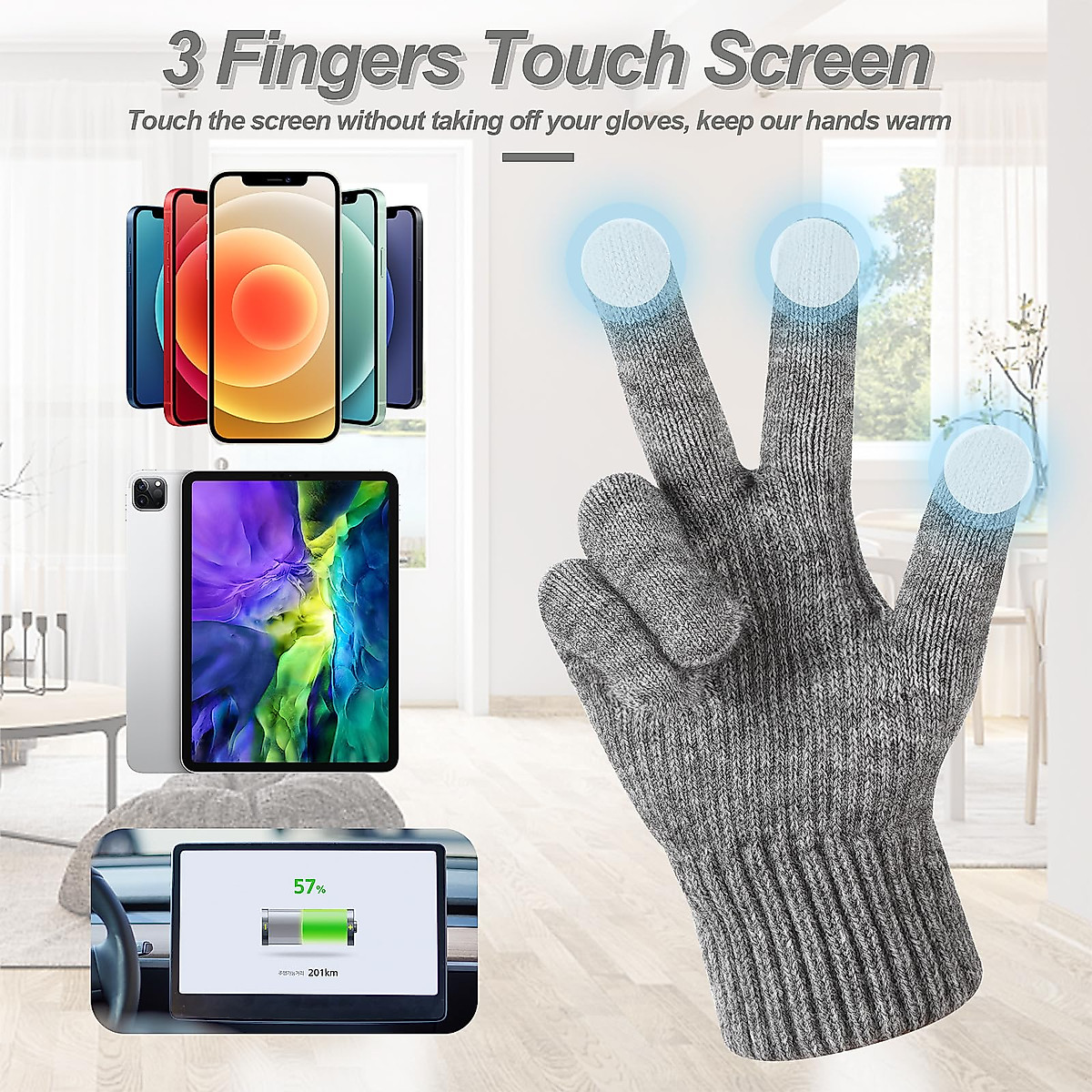 USB Heated Gloves, BicycleStore Warm Winter Heated Gloves with 3 Adjustable Temperature Electric Touchscreen Gloves Hand Warmers Work Gloves Unisex Washable Knitting Glove for Men Women Indoor Outdoor