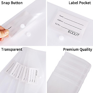EOOUT 30pcs Plastic Envelopes, Clear Envelopes with Snap Closure, Document Folders Letter Size A4 Size File Envelopes with Label Pocket for School Home Work Office Organization