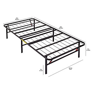 Amazon Basics Foldable Metal Platform Bed Frame with Tool Free Setup, 14 Inches High, Twin XL, Black