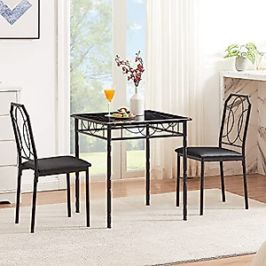 VECELO 3 Pieces Sets,43.3" Table&Chairs for 2,Industrial Counter Height Tabletop with Bar Stools, Rectangle Breakfast Table and Chairs for Dining, Living Room, Apartment, Black