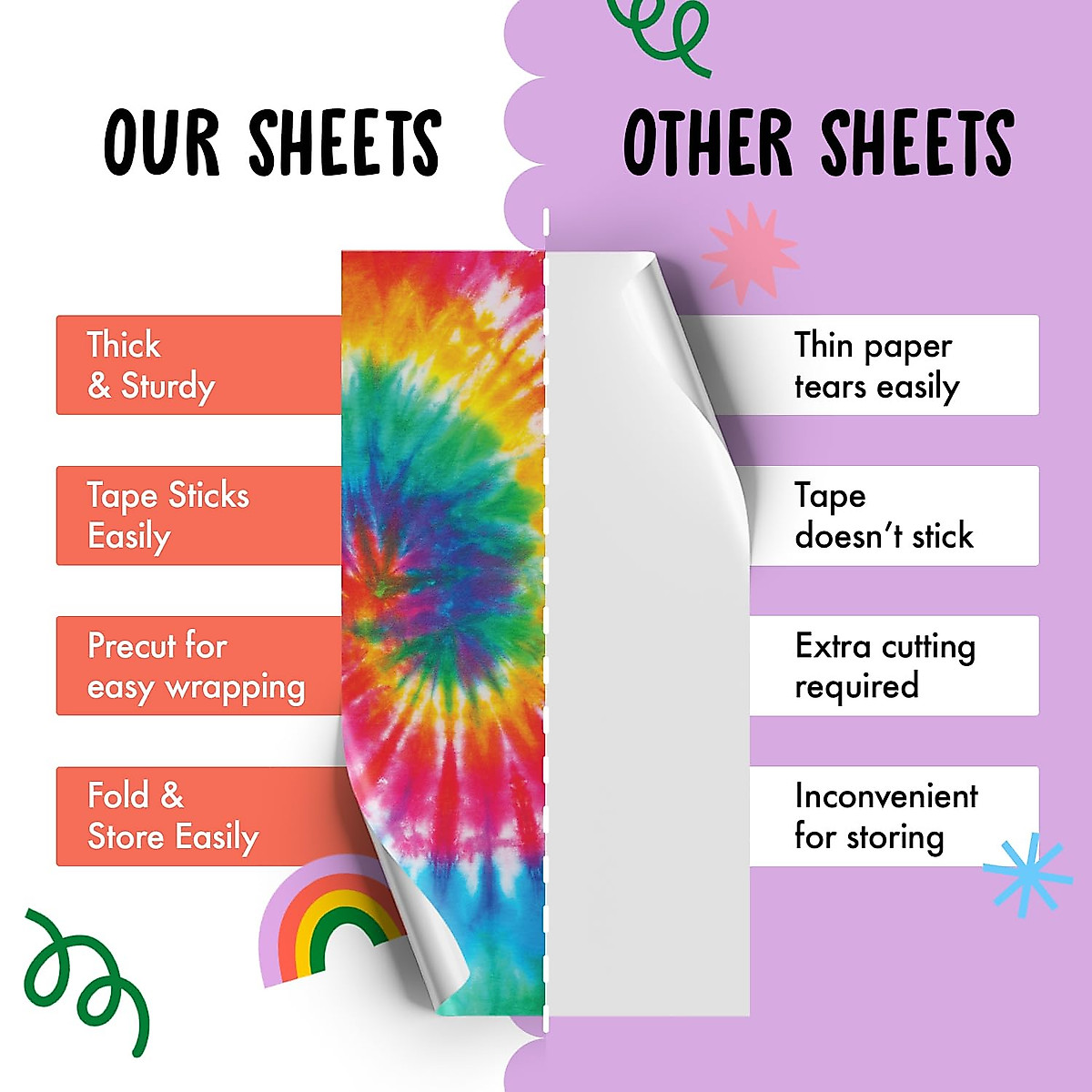 CENTRAL 23 - Colorful Wrapping Paper - 6 Sheets of Rainbow Gift Wrap - Birthday Wrapping Paper For Men Women Teenager - Tie Dye - Pride - Psychedelic - Vegan Ink - Recyclable - Made in UK