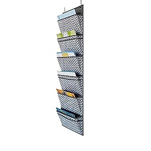 Godery Sustainable Office Storage Pocket, Cascading Wall File Organizer, 6 Pockets, Letter Size, File Folder Holders for Classroom, Office, School and Home, 45"H x 13"W - Grey
