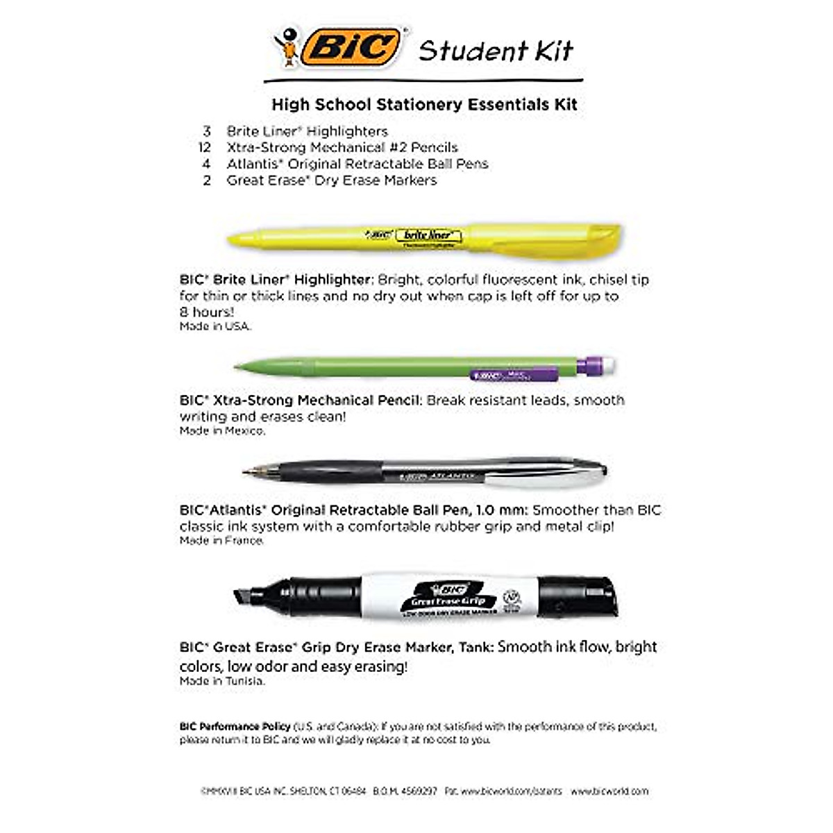 BIC Student Kit, Assorted High School Stationery Essentials, 21 Count