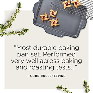 All-Clad Pro-Release Nonstick Bakeware Set 3 Piece Oven Safe 450F Half Sheet, Cookie Sheet, Muffin Pan, Cooling & Baking Rack, Round Cake Pan, Loaf Pan, Baking Pan Grey