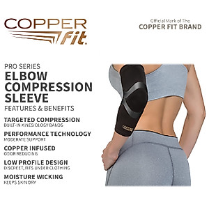 Copper Fit Pro Series Performance Compression Elbow Sleeve, Black with Copper Trim, Large