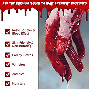 Fake Blood Vampire Halloween Makeup, Washable Bloody Mary Fake Blood Spray for Clothes Face Body Paint Realistic Halloween Blood for Zombie Vampire Monster Makeup Cosplay, Realistic Blood Splatter 1oz