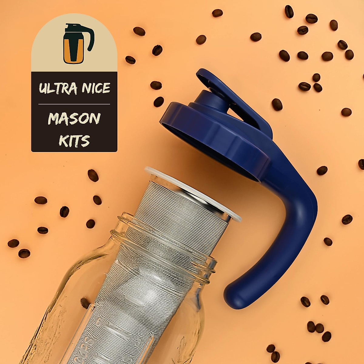 LIVEBAY Wide Mouth Mason Jar Pour Spout Lids Flip Cap Lid with Handle Reusable,Leak-proof Airtight Seal, Navy Blue, 2 Pack