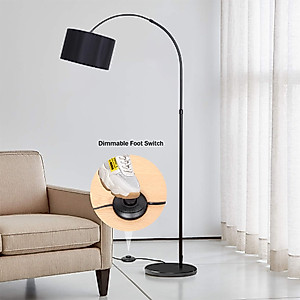 Arc Floor Lamp Modern Standing Lamp for Living Room Dimmable 72” Tall Floor Lamp Stand Up Reading Lamp Over Couch with Hanging Drum Shade Marble Base for Bedroom Reading Study Office