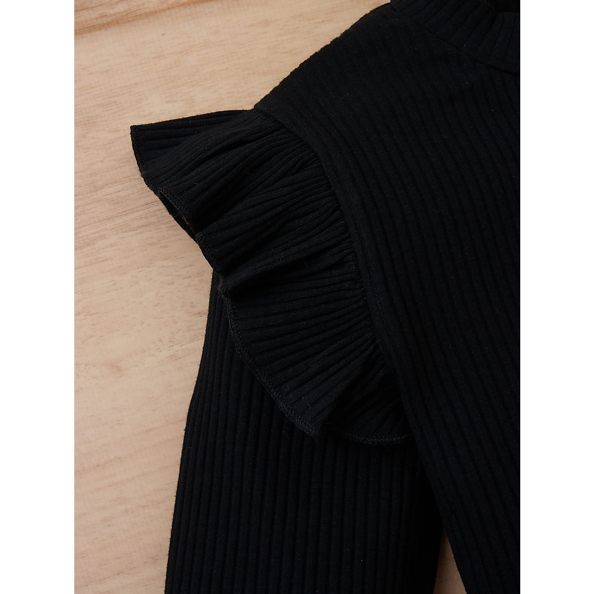 Floerns Girls 2 Piece Outfit Ruffle Trim Long Sleeve T Shirt and Short Skirt Set Brown Black 7 Years