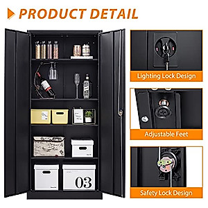 Anxxsu Metal Garage Storage Cabinet, 71" Metal Storage Cabinet with 2 Doors and 4 Adjustable Shelves, Lockable Metal Cabinets for Office,Home,Garage,Gym,School (Black)