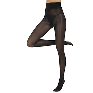 MANZI 2 Pairs Women's Shiny Sheer Tights High Waist Silk Comfort Stockings Oil Shimmery Nylons Pantyhose Black and Natural L-XL