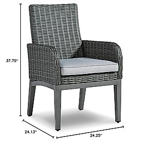 Signature Design by Ashley Elite Park Casual Outdoor Resin Wicker Arm Chair with Cushion, 2 Count, Gray