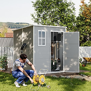 UDPATIO Outdoor Storage Shed 6 x 6 FT, Resin Garden Sheds Plastic Patio Outdoor Storage with Lockable Door for Tool, Bike, Garbage Can Gray White