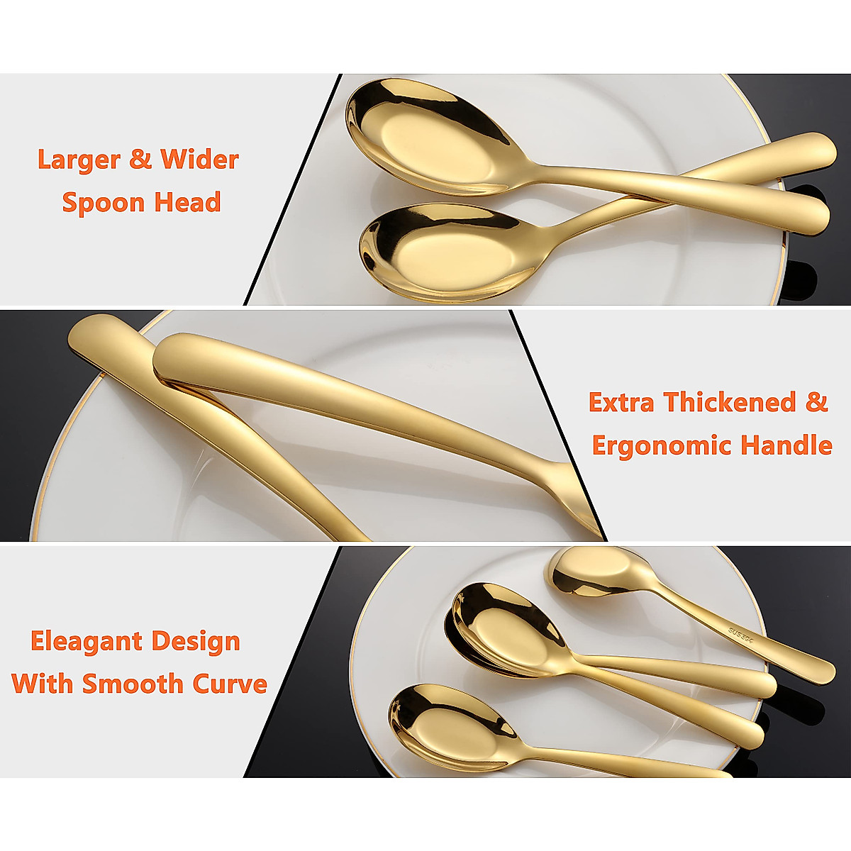 Soup Spoons Stainless Steel, Heavy-Weight Soup Spoons Set of 6, Chinese Soup Spoons Mirror Polished Ramen Spoons