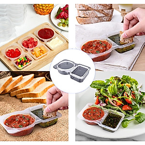 10PCS Double Compartment Condiment Container，Reusable 2 Compartment Snack Containers,Sauce Container With Lid,Ideal for traveling, portable lunches, snacks (Rectangular)