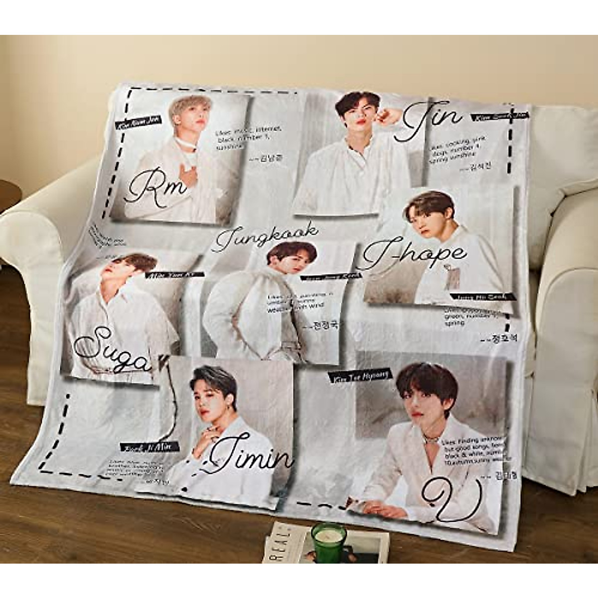 Kujou Sara 21 Cartoon Blanket Bt Throw Air Conditioning J-Hope Jimin Blankets Sofa Army Blankets Flannel Blankets Quilt Blankets for Living Room Bedroom 50"X60"