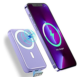 AOGUERBE Magnetic Wireless Portable Charger, 10000mAh Wireless Power Bank PD 22.5W Fast Charging with USB-C LED Display Mag-Safe Battery Pack Compatible for iPhone 14/13/12 Pro/Mini/Pro Max（Purple