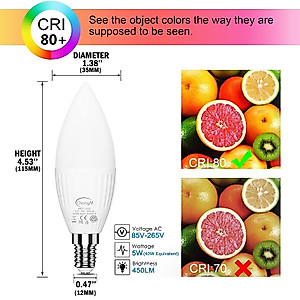 E12 LED Light Bulbs 5W,40W Equivalent, Small Base B11 Candelabra Light Bulbs, Set of 6 LED Color Changing Light Bulbs, Dimmable Color Candle Bulb with Remote Control RGB Cool White 5700K