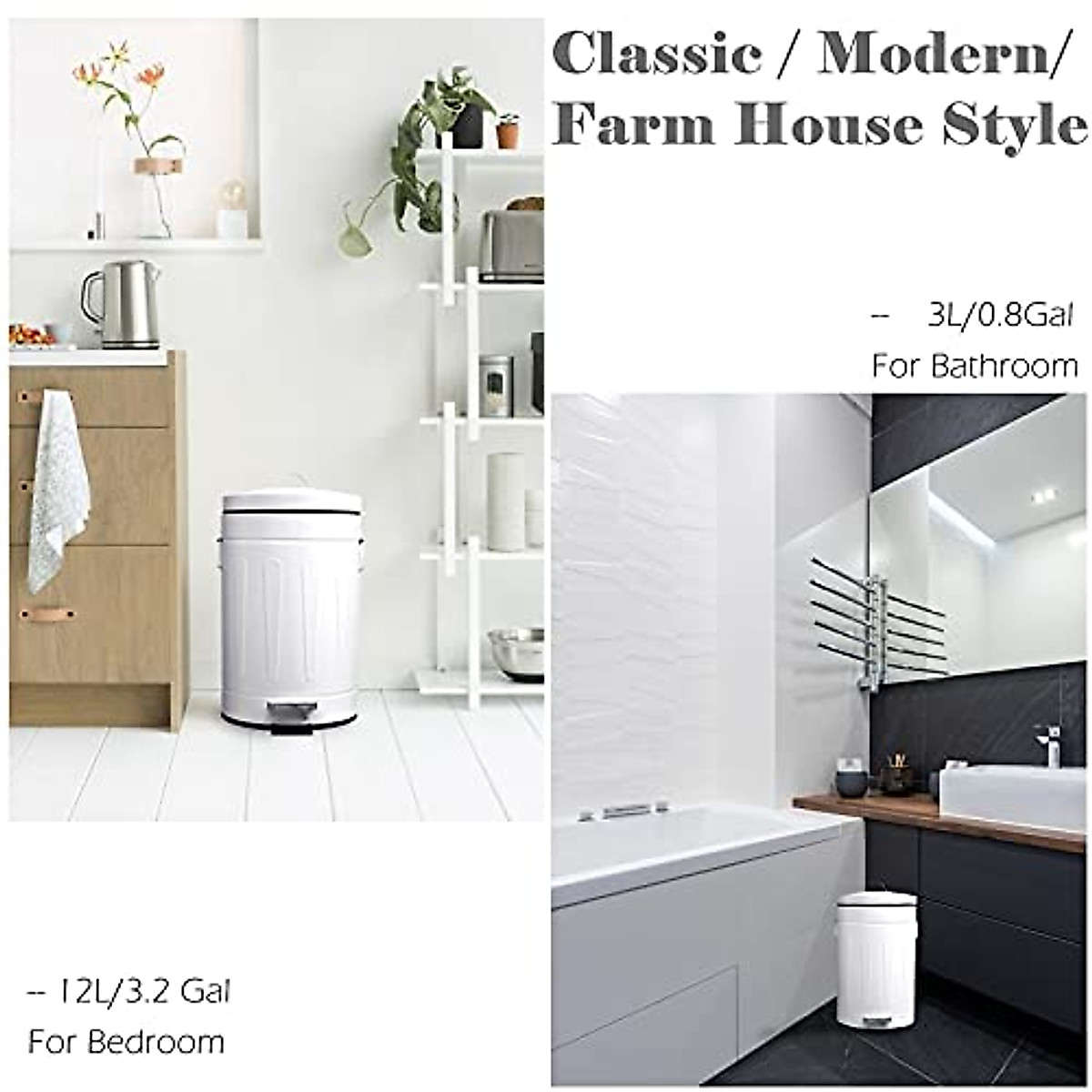 Innovaze 3.2 Gal + 0.8 Gal Bathroom Trash Can, Stylish White Steel Small Garbage Can with Lid and Removable Inner Bucket