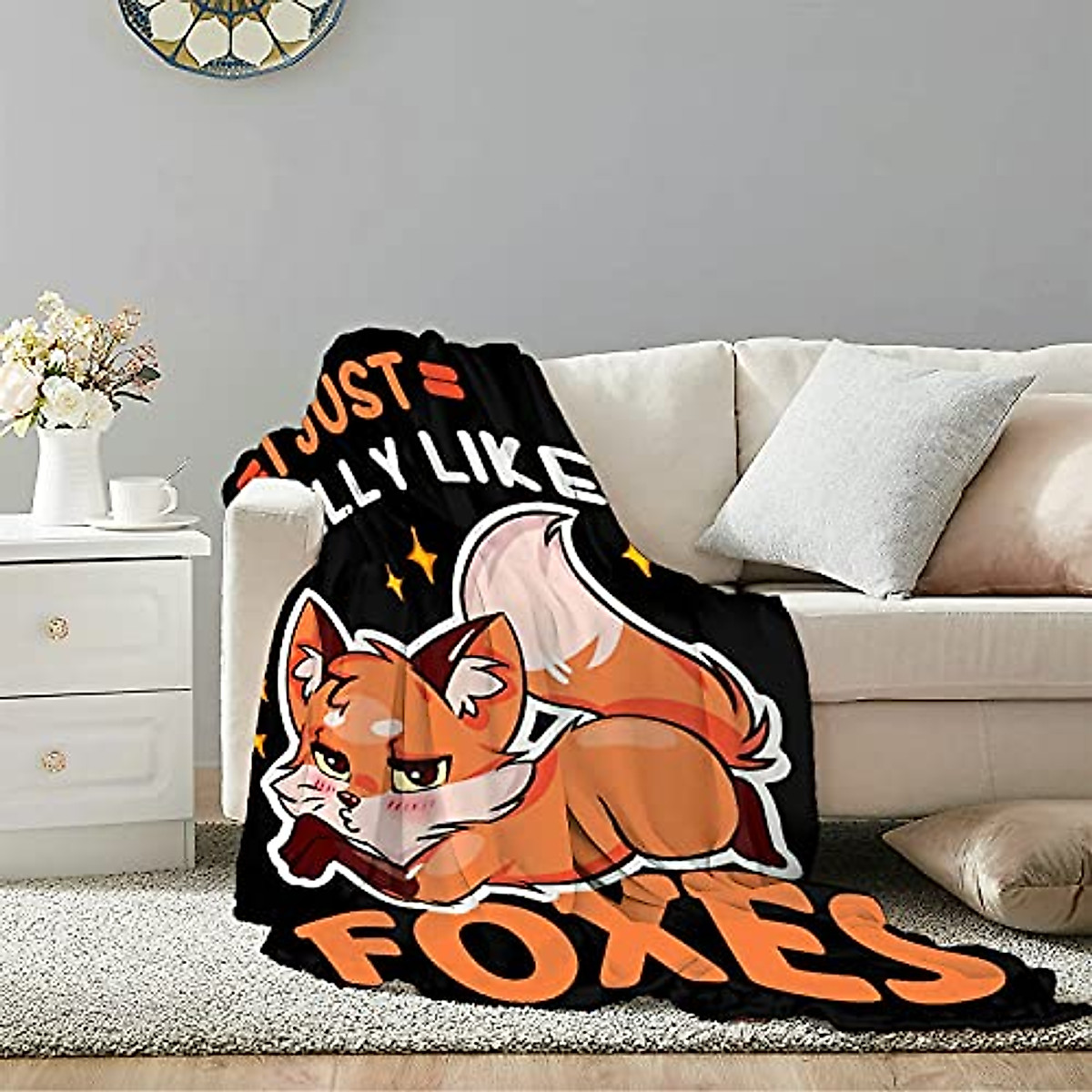 I Just Really Like Foxes Throw Blanket Soft Flannel Fleece Velvet Plush Personalized Throws Fuzzy Warm Cozy Soft Bedding Blankets Anti-Pilling Pets 40"x30"