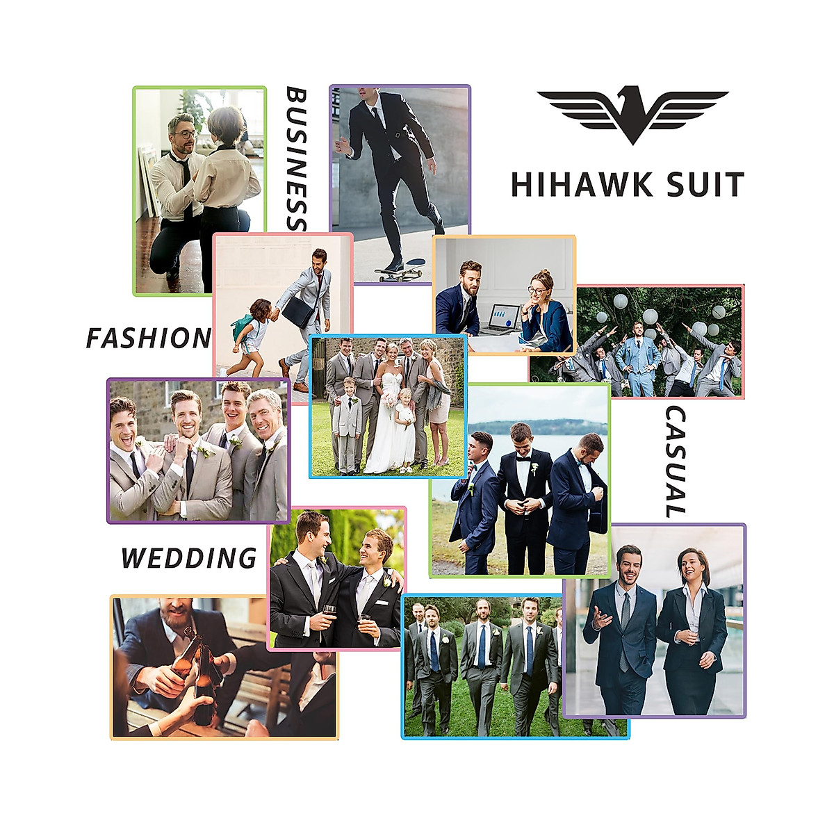 Hihawk Men's 3 Piece Slim Fit Solid Tuxedo with Stretch Fabric, One Button Shawl Collar Jacket Vest Pants with Bow Tie. Black Medium