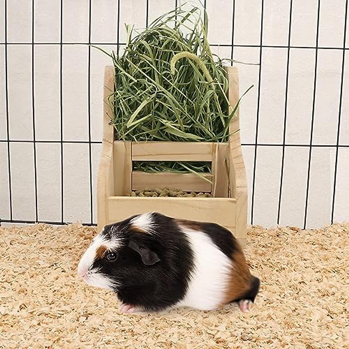 Rabbit Hay Feeder 2 in 1 Wooden Food Manger for Bunny Guinea Pig Chinchilla Small Animals