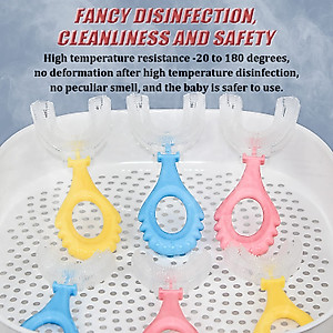 Qinerle 3PCS Kids U-Shaped Toothbrush ,Food Grade Soft Silicone Brush Head, 360° Oral Teeth Cleaning Design for Toddlers and Children