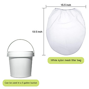 Paint Strainer Bags White Fine Mesh Filters Bag Bucket Elastic Opening Strainer Bags Hydroponic Paint Filter Bag for Paint Gardening (5 Pieces, 5 Gallon)