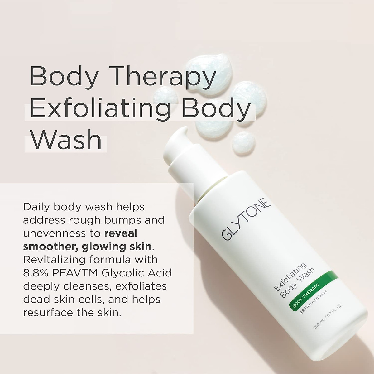 Glytone Exfoliating Body Wash with 8.8 Free Acid Value Glycolic Acid, Keratosis Pilaris, KP, Smooth Rough & Bumpy Skin, Chicken Skin, Oil-Free, Fragrance-Free, 6.7 Fl Oz