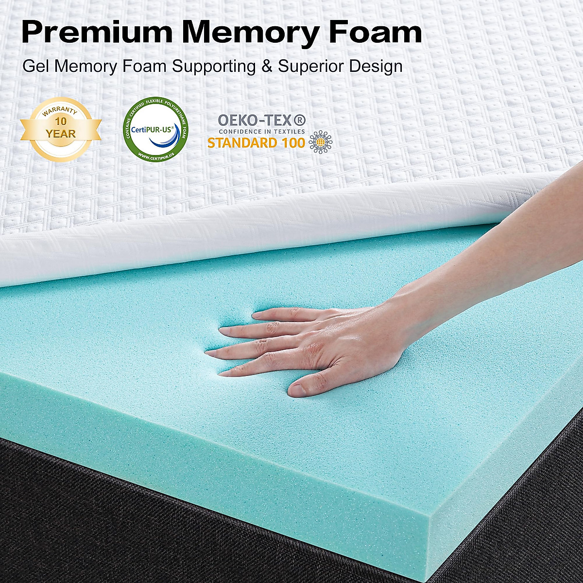 RISAR Memory Foam Mattress Topper Queen Size Bed Topper Queen 3’’ Inch High Density Mattress Cooling Gel Thick Topper for Back Pain Relief Best Soft Bed with Cover Top Mattress (60x80 Inch)