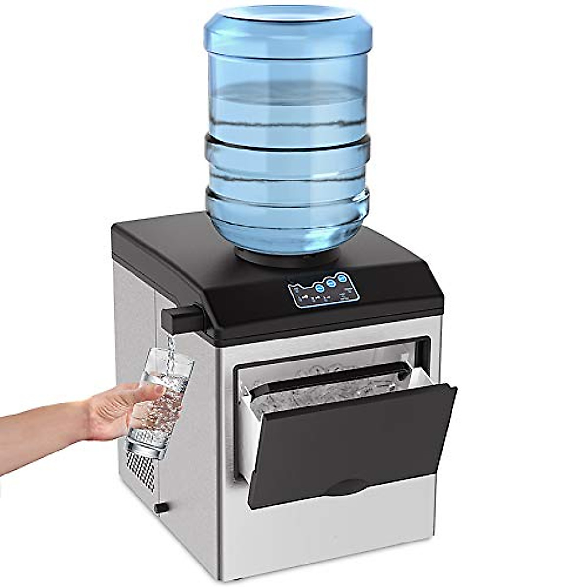 SOUKOO 2 in 1 Countertop Water Ice Maker, 48lbs Daily Ice Cube Makers,Stainless Steel,Tabletop Ice Maker Machine with a Scoop and a 4.5 Pound Storage