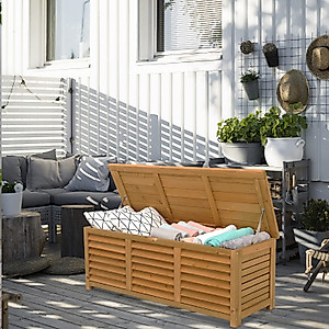 VINGLI 47 Gallon Wood Deck Box, Outdoor Storage Box for Tools, Cushions, Patio Storage Bench Container for Backyard, Porch, Garden (Natural)