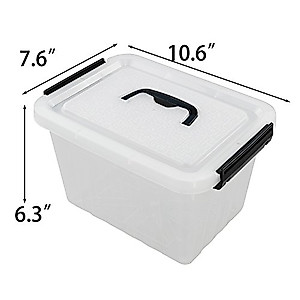Kekow 6 L Clear Storage Box, Plastic Storage Latch Box with Black Handle, 4-Pack
