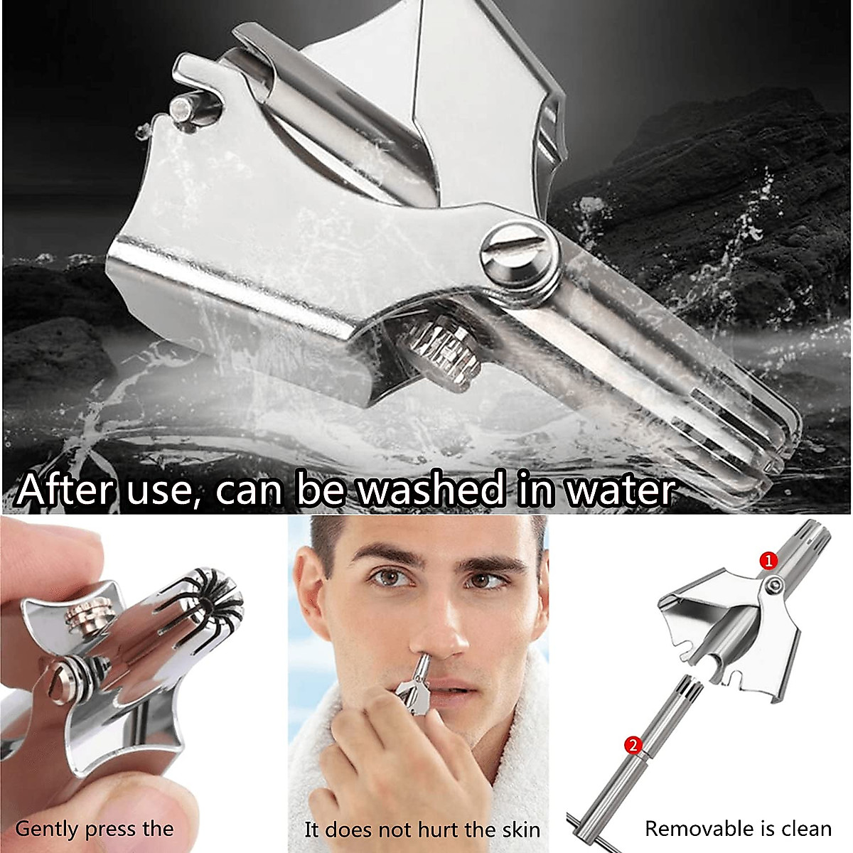 Wapealy nose and ear trimmer for men, Manual stainless steel rotate nose clip, suitable for women does not hurt the skin nose hair removal, best rated，do not need batteries, removable for cleaning